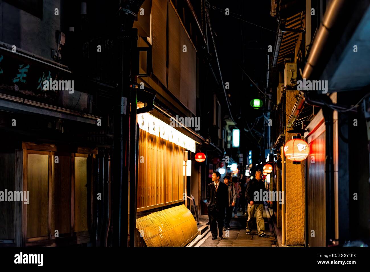 Kyoto, Japan - April 16, 2019: Back street famous narrow Pontocho alley ...