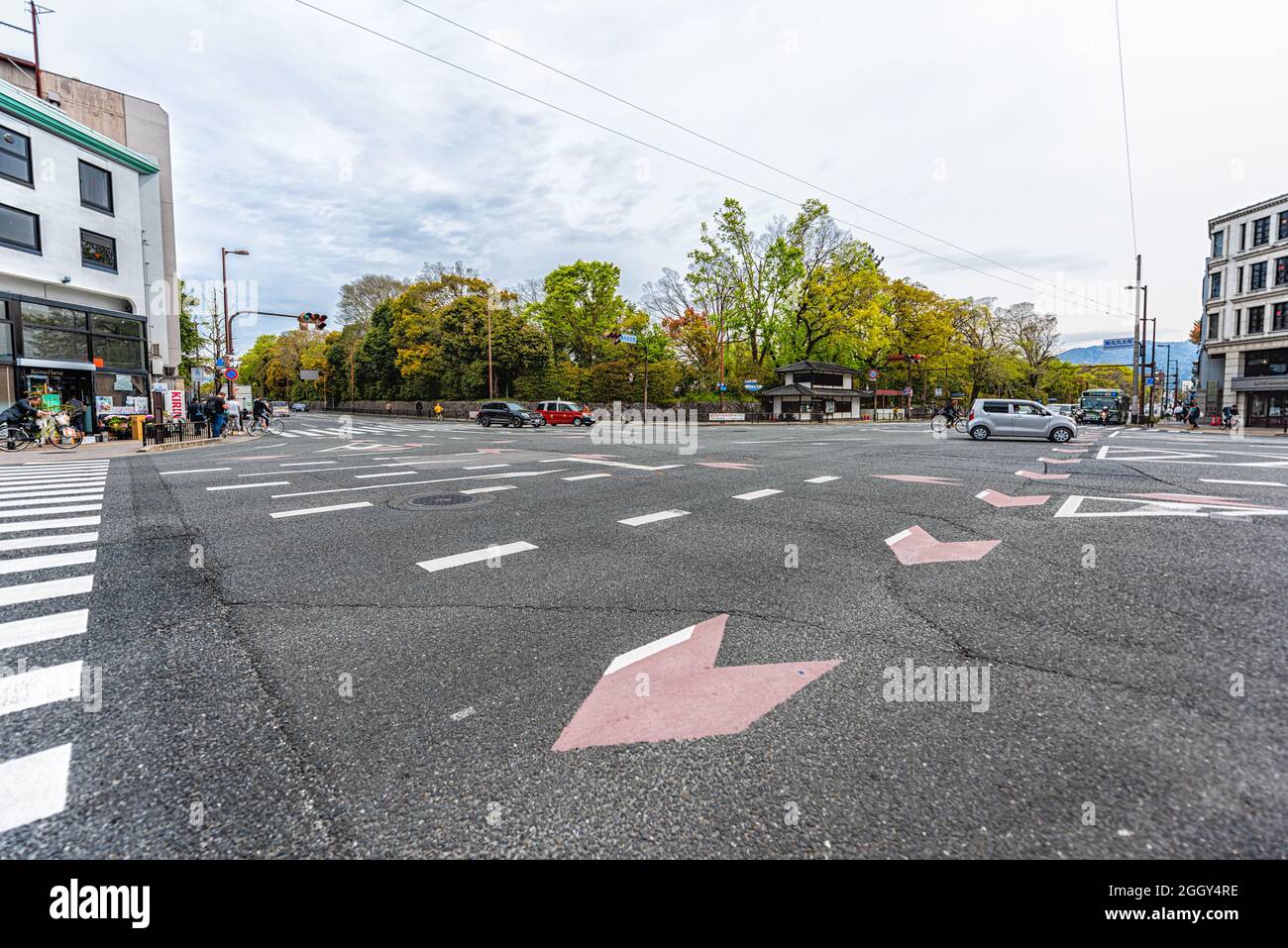 Kyoto, Japan - April 16, 2019: Intersection crosswalk traffic near ...