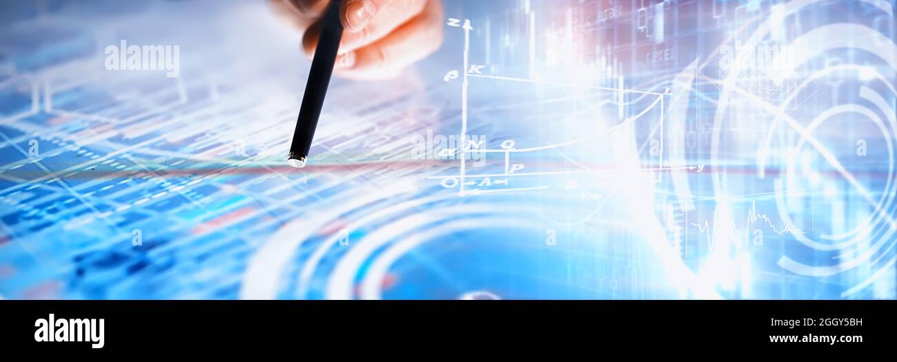Business concept. Information technology and data processing. Hands ...