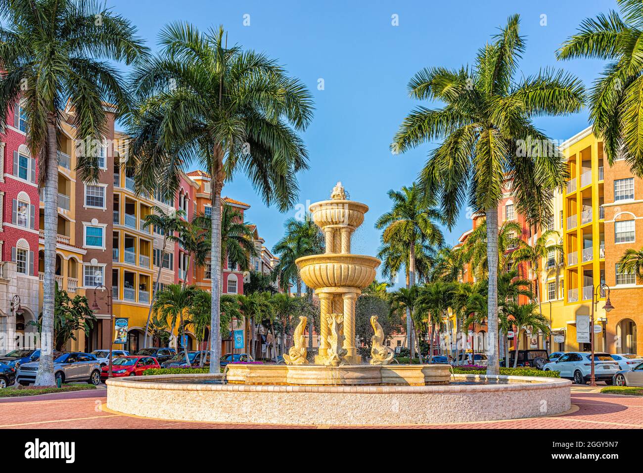 Naples, USA - July 24, 2021: Bayfront residential street condos ...