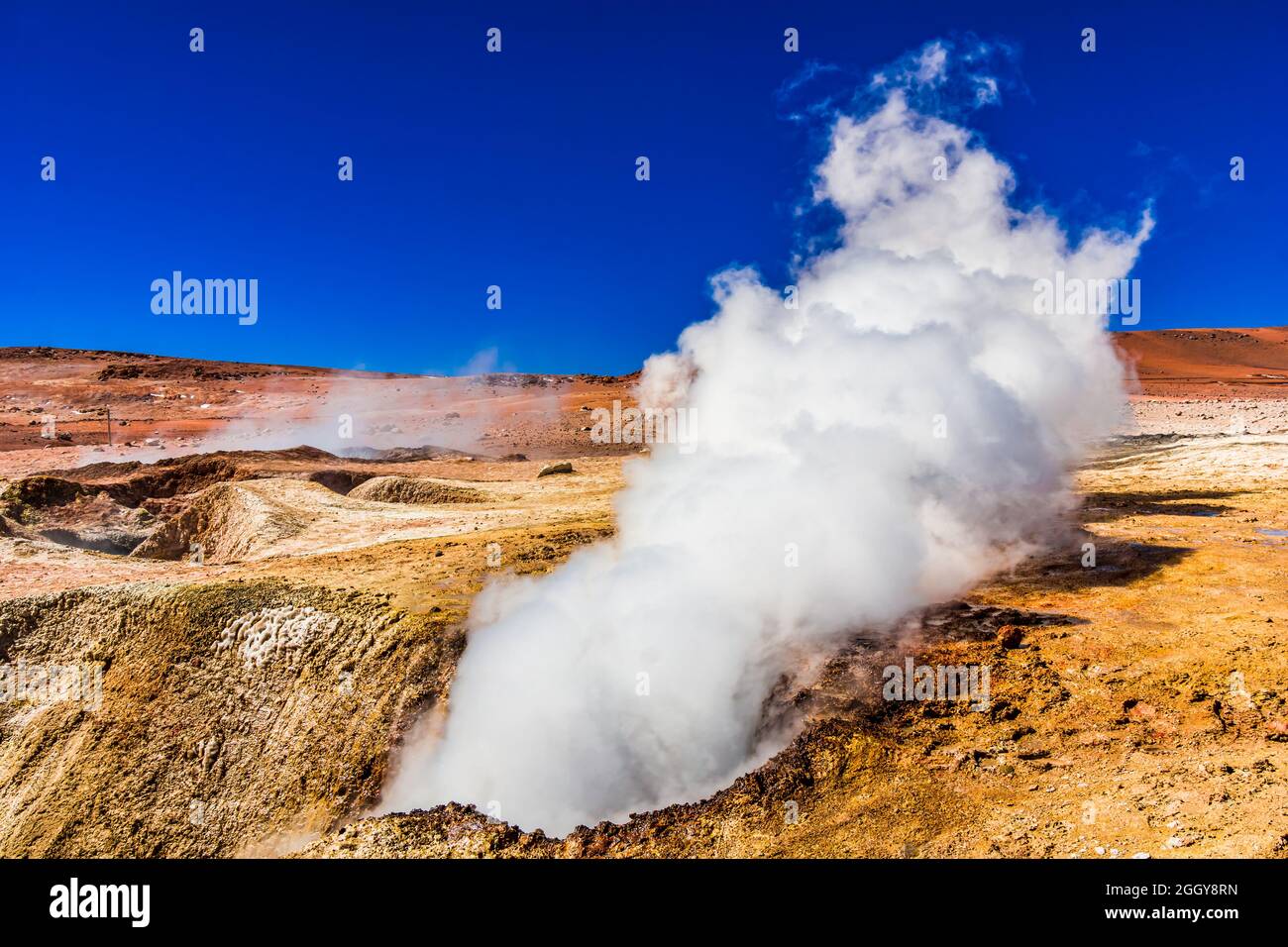 Volcanic Geyser Sol De Manana in the Altiplano of Bolivia Stock Photo ...