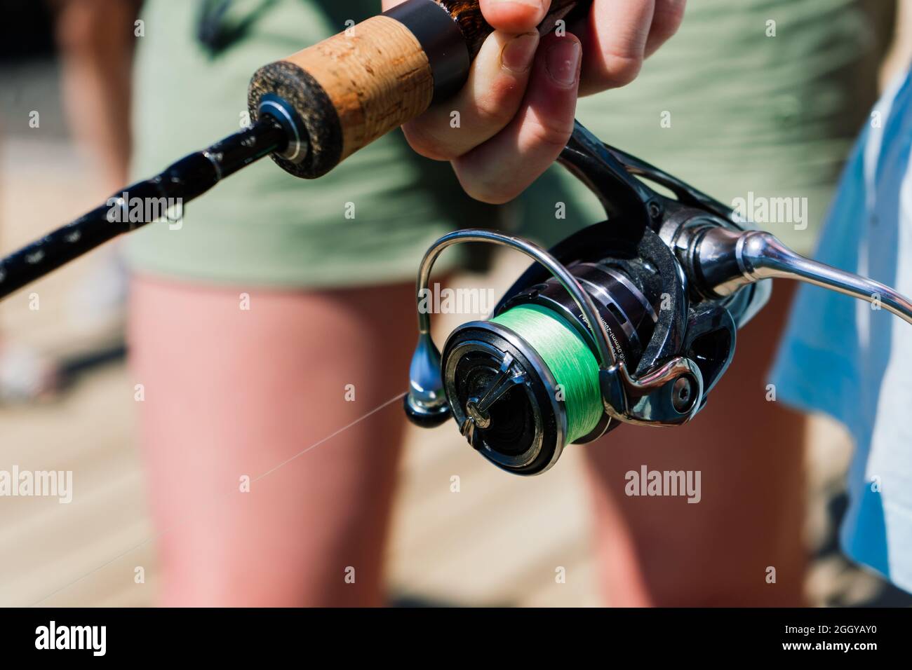 Fishing in lake, nature series, rod fish tackle, tourism Stock Photo ...
