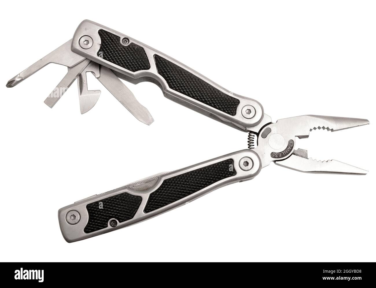 Stanless steel folded multi tool isolated on white background Stock ...