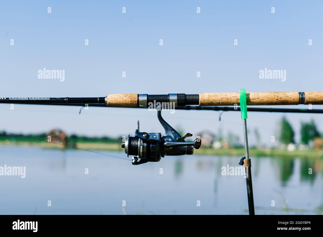 Fishing in lake, nature series, rod fish tackle, tourism Stock Photo ...