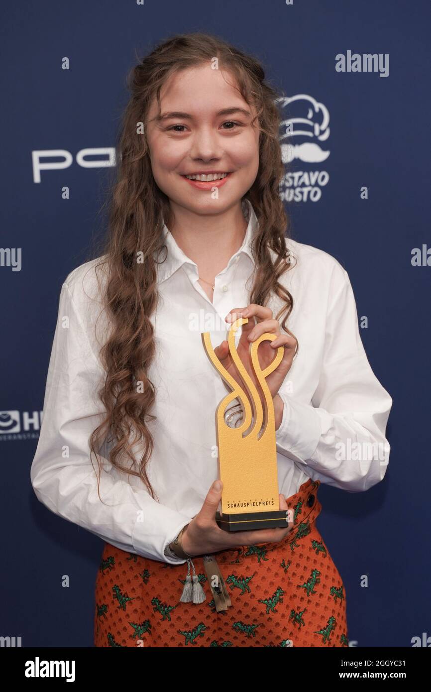 Berlin, Germany. 03rd Sep, 2021. Actress Hannah Schiller receives the ...