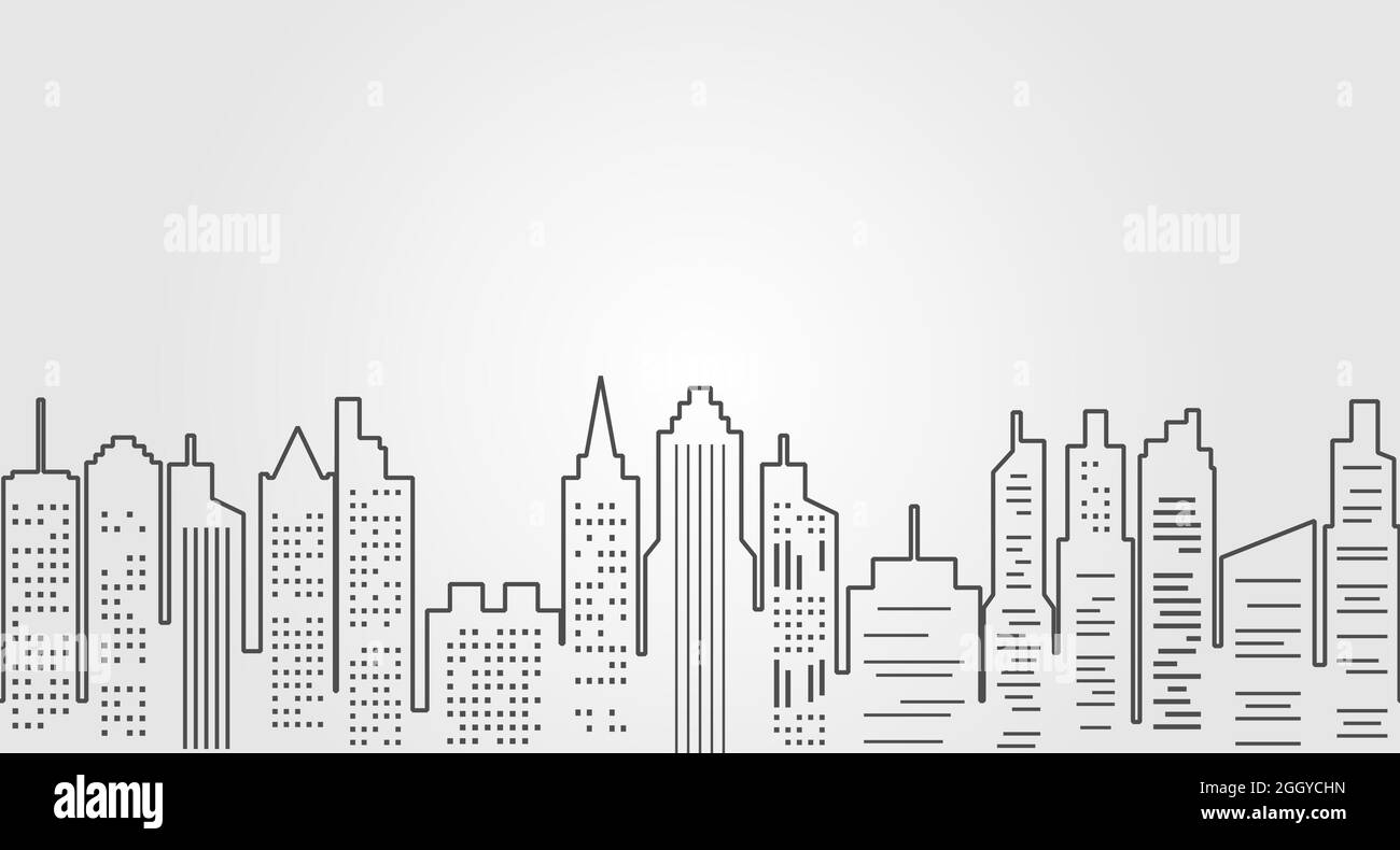 Gray Outline Cityscape Illustration with Skyscrapers Background Stock ...
