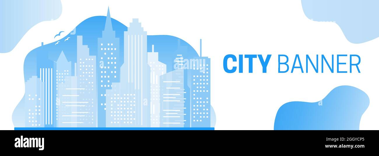 Blue City Website Banner Illustration with Buildings Stock Vector Image ...