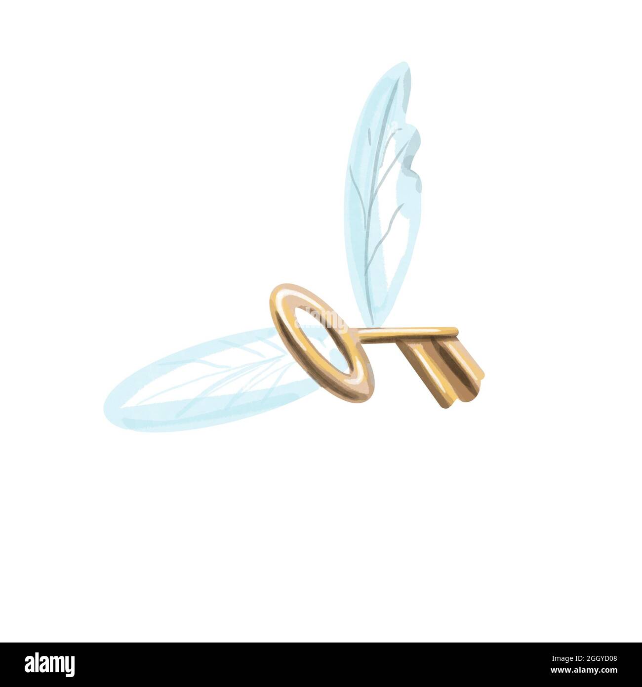 magic flying key. magic flying key. watercolor illustration. isolated ...