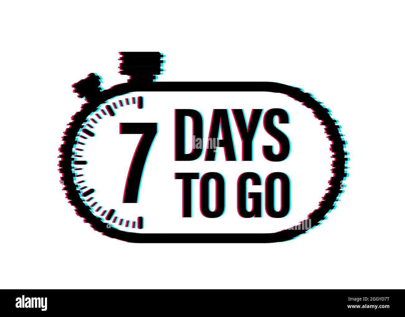 7 Days to go. Countdown timer. Clock icon. Time glitch icon. Count time ...