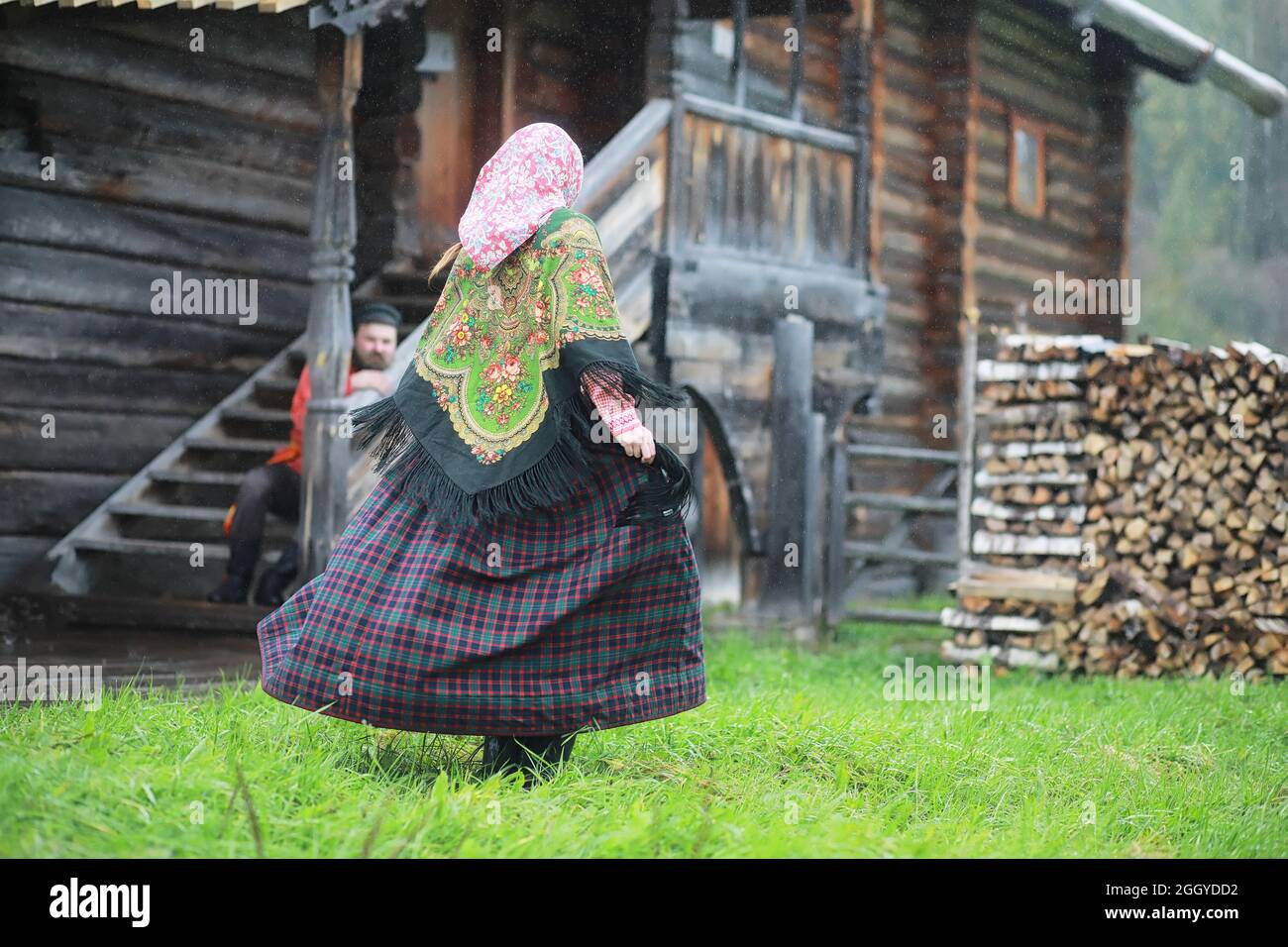Traditional Slavic rituals in the rustic style. Outdoor in summer ...