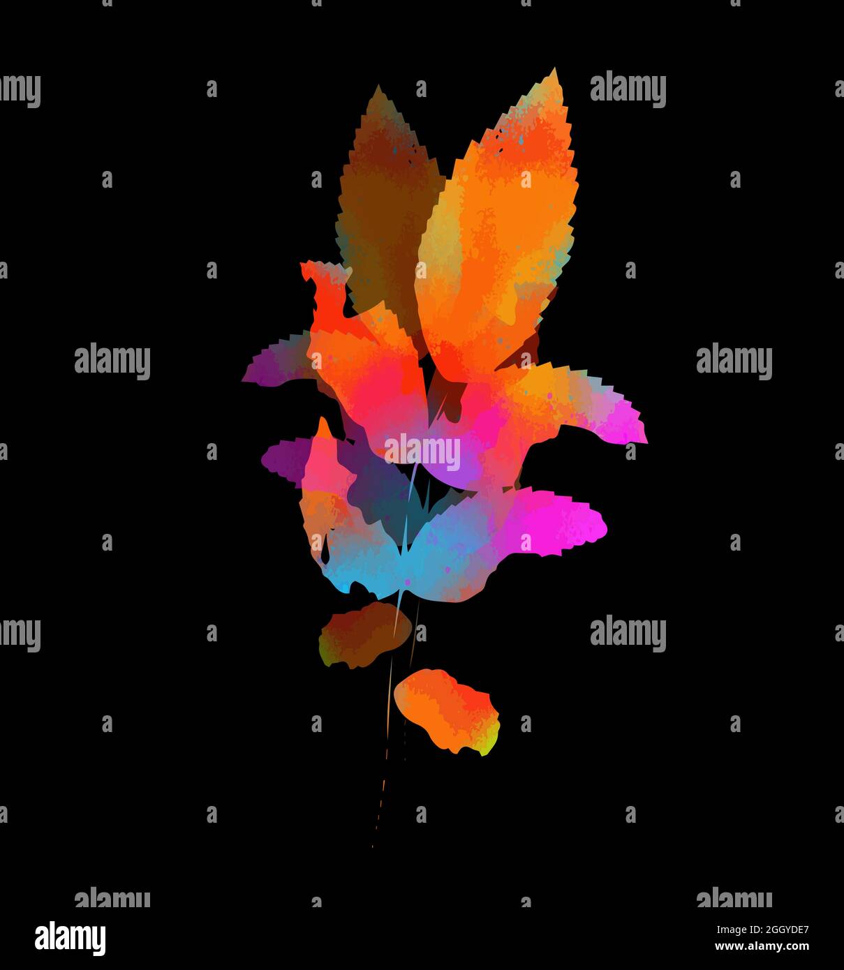 The object is a graceful multicolored twig with leaves. Mixed media ...