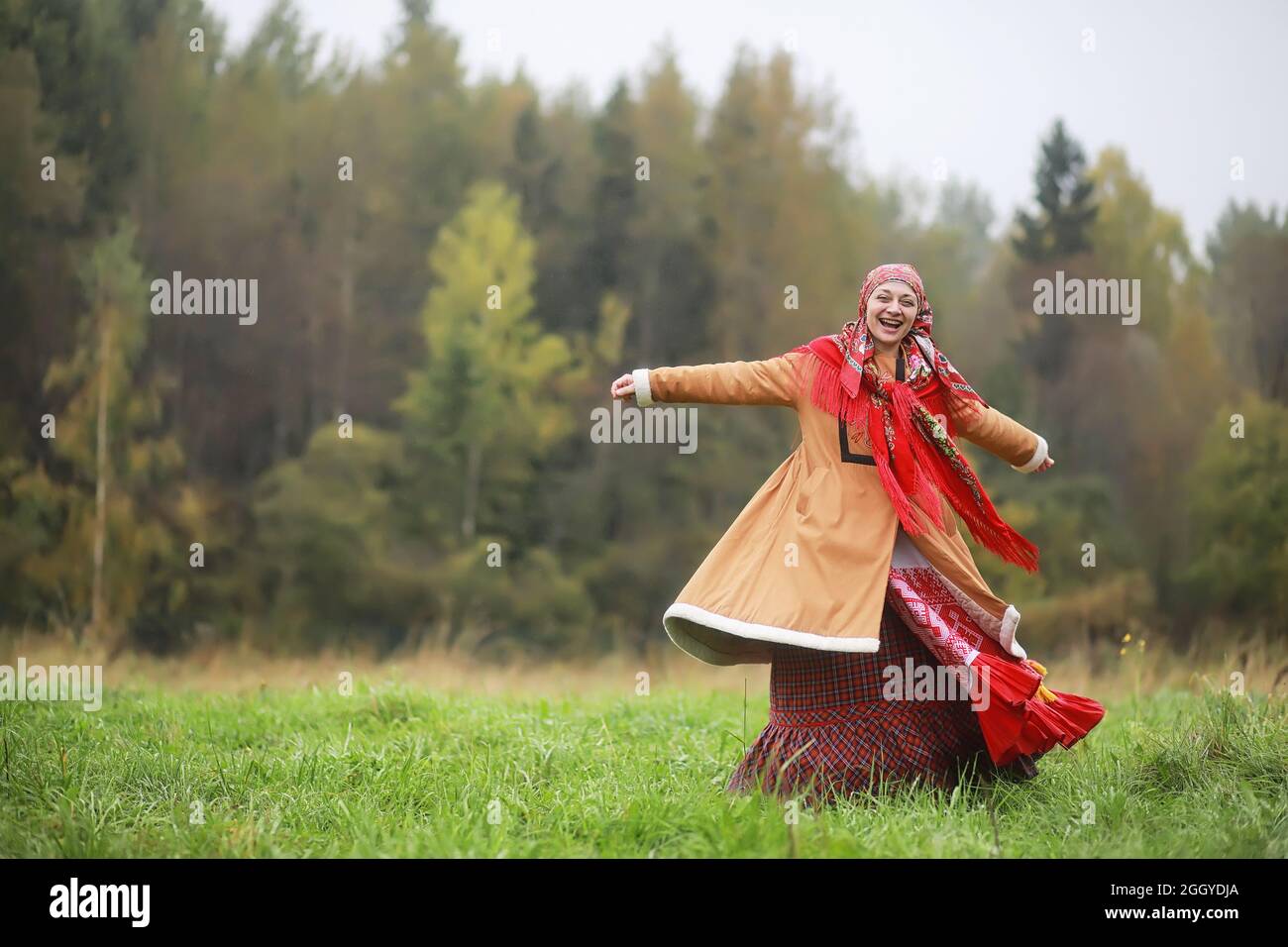 Traditional Slavic rituals in the rustic style. Outdoor in summer ...