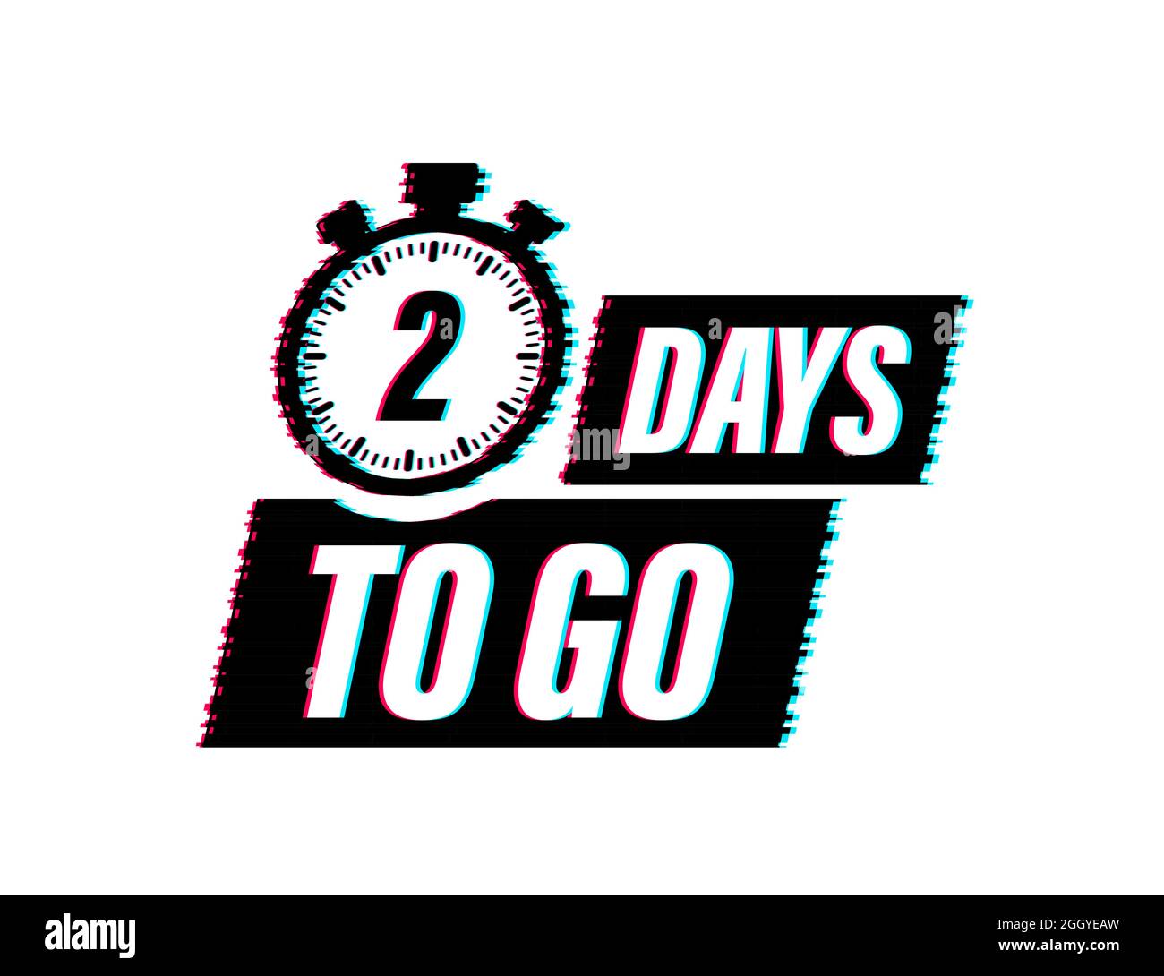 2 days to go. Glitch style icon. Vector typographic design. Vector ...