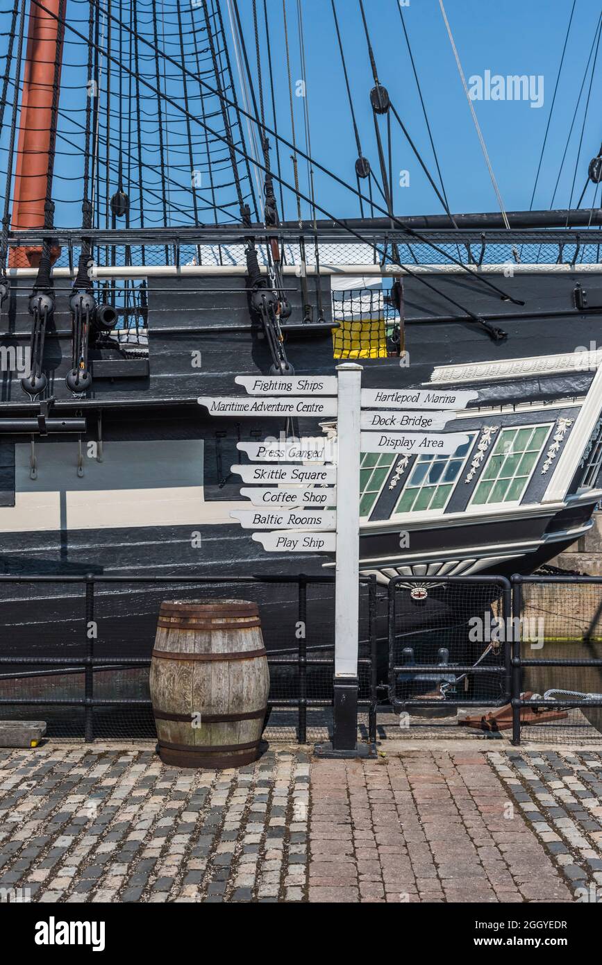 Directional signs at the Victorian era Royal Navy museum at Hartlepool ...