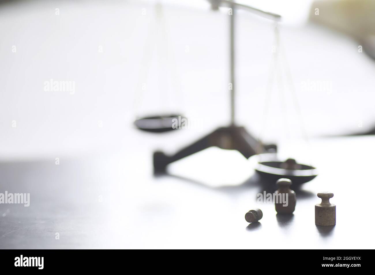 Tiny weights vintage balance scales. Detail of Ancient old scale ...