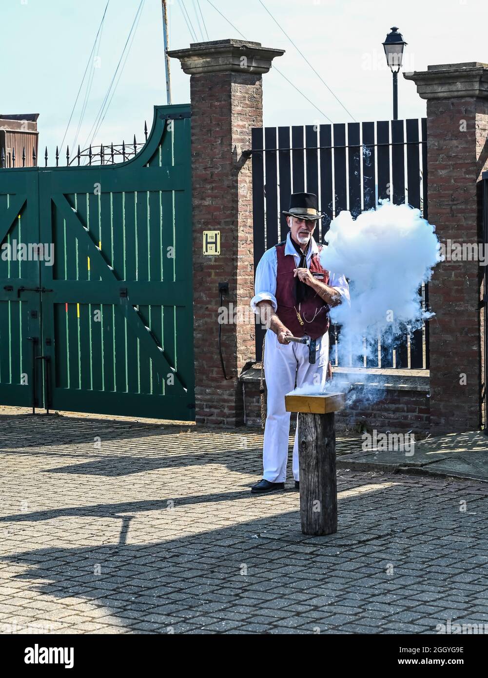 This demonstration scene of gunpowder and cannon fire is at the ...