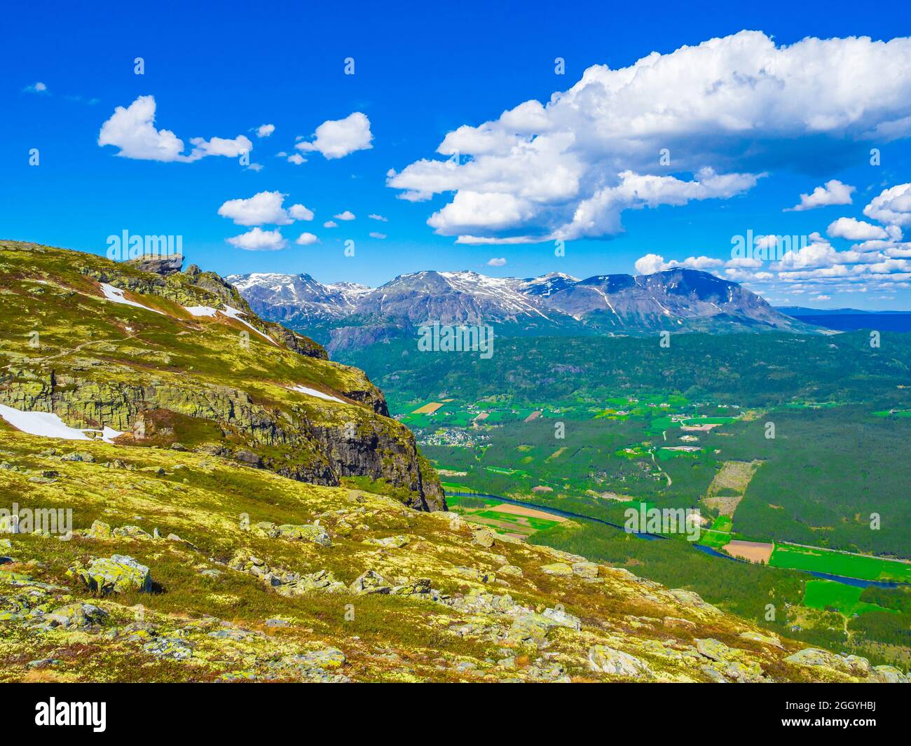 Beautiful valley landscape panorama Norway of Hydalen Hemsedal with ...