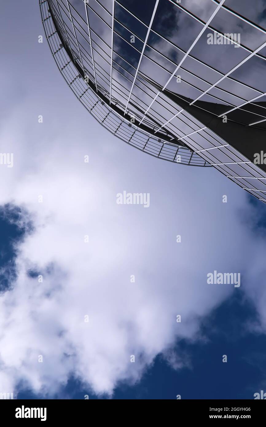 Architectural detail of the facade with multiple reflections of other ...