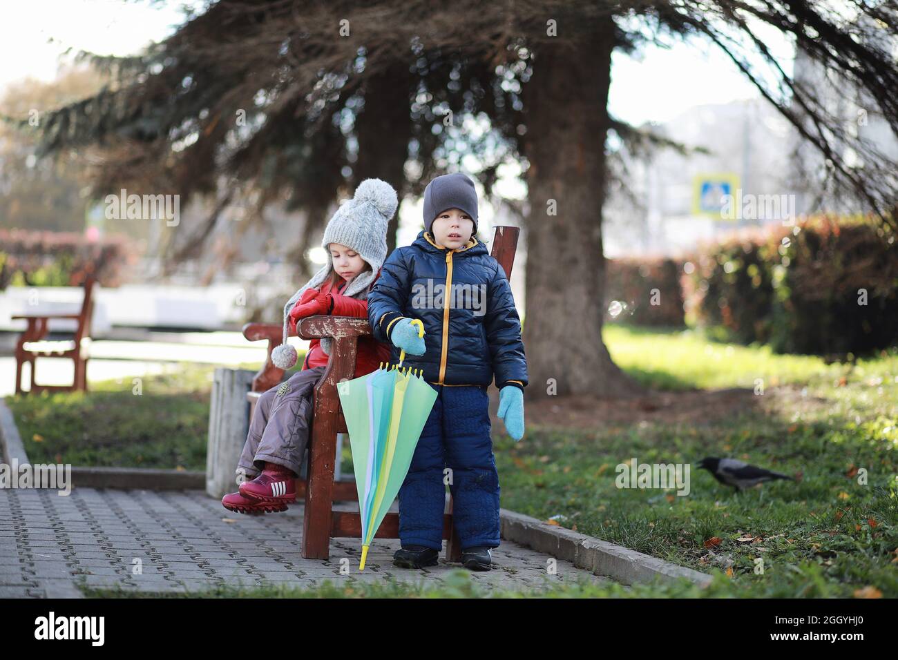 Children walk in the autumn park in the fall Stock Photo - Alamy