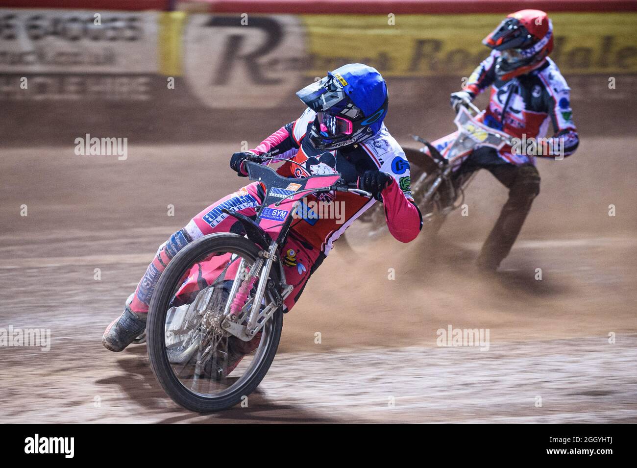 Manchester, UK. 03 September 2021. Sam Woolley (Blue) leads Jack ...