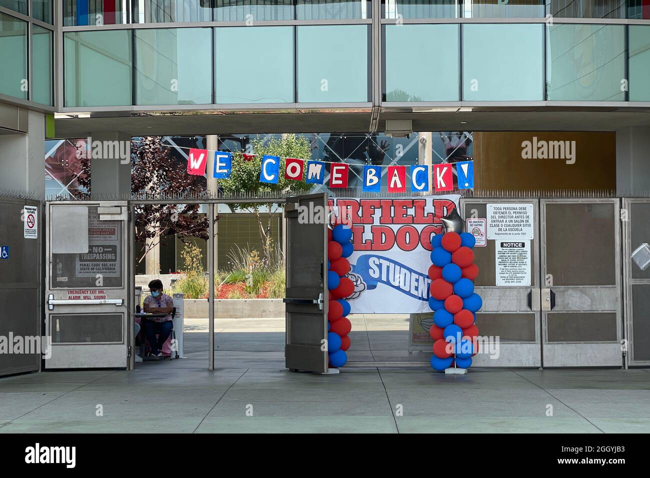 A Welcome Back sign at Garfield High School, Tuesday, Aug. 17, 2021, in ...