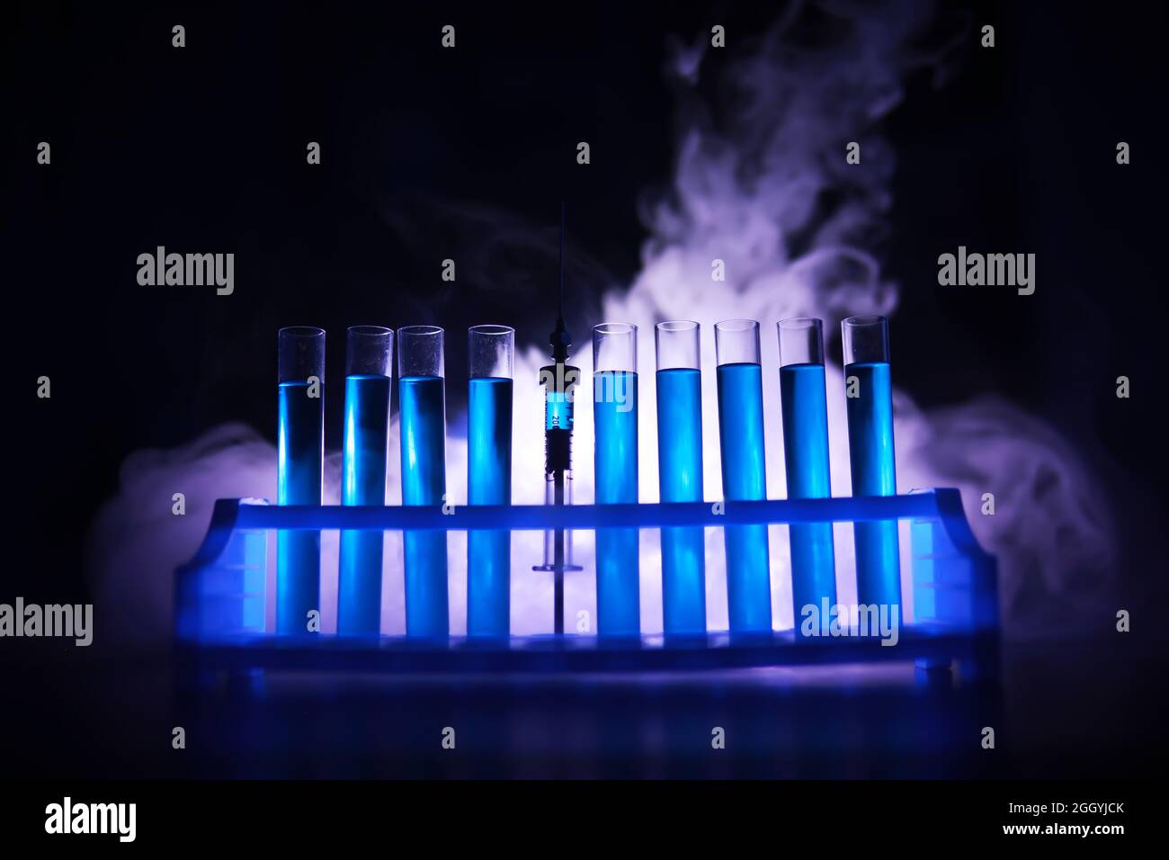 Test tube of glass overflows new liquid solution potassium blue ...