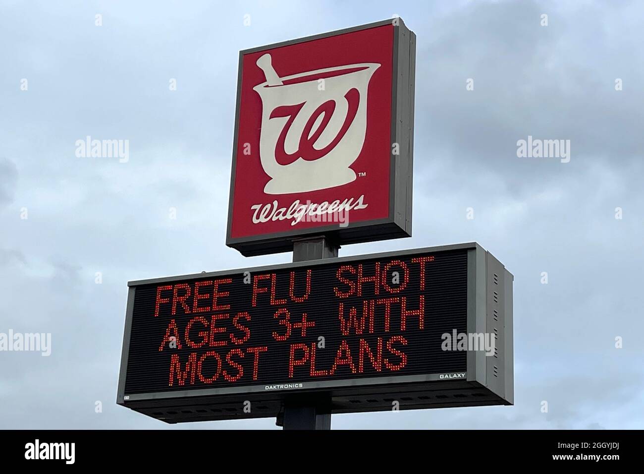 A free Flu Shots sign at Walgreens drugstore, Saturday, Aug. 21, 2021 ...