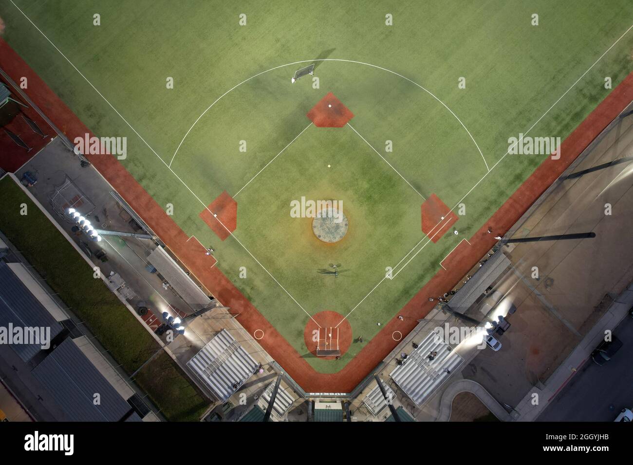 An aerial view of the baseball field at East Los Angeles College ...