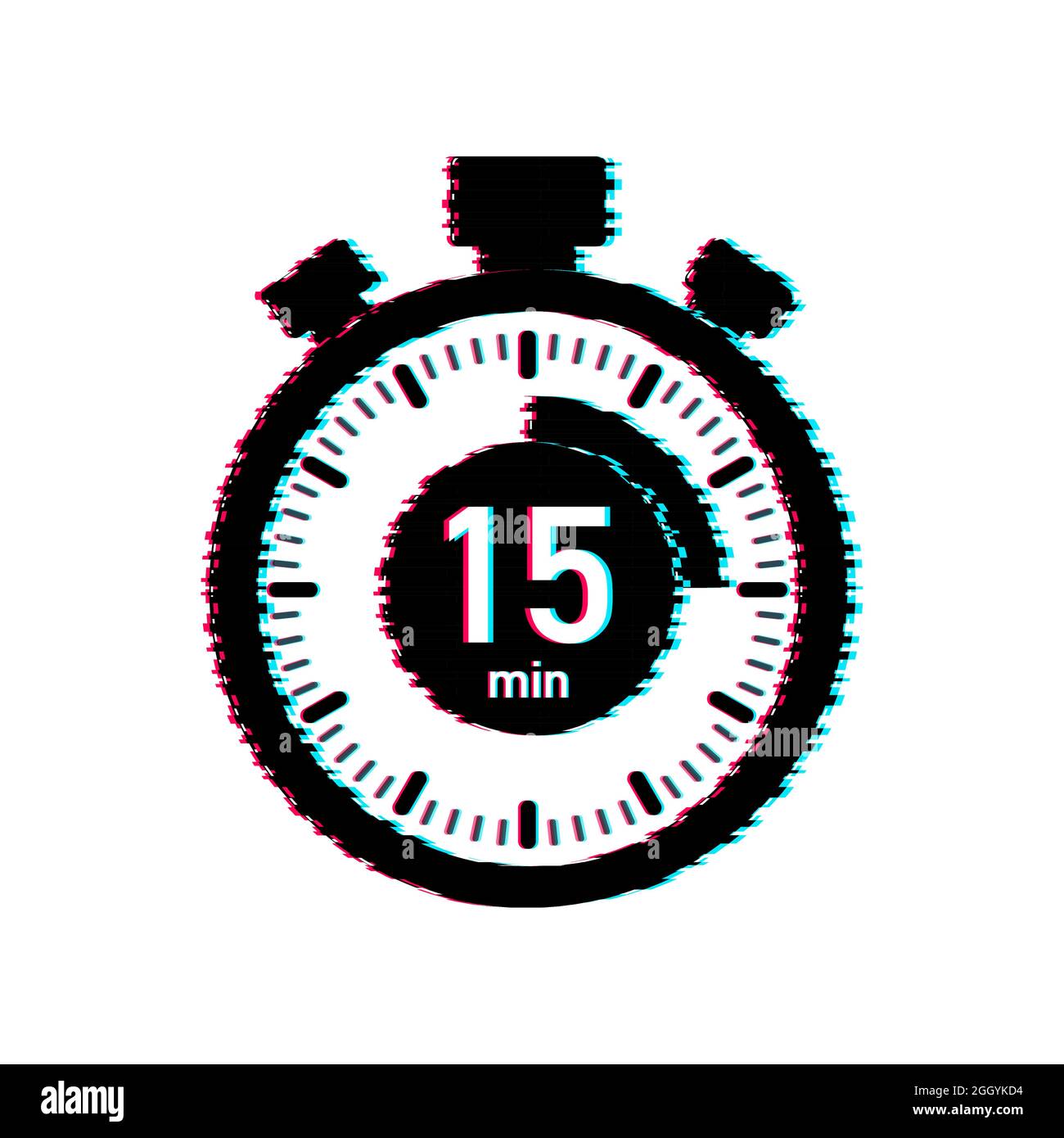 The 15 minutes, stopwatch vector glitch icon. Stopwatch icon in flat ...