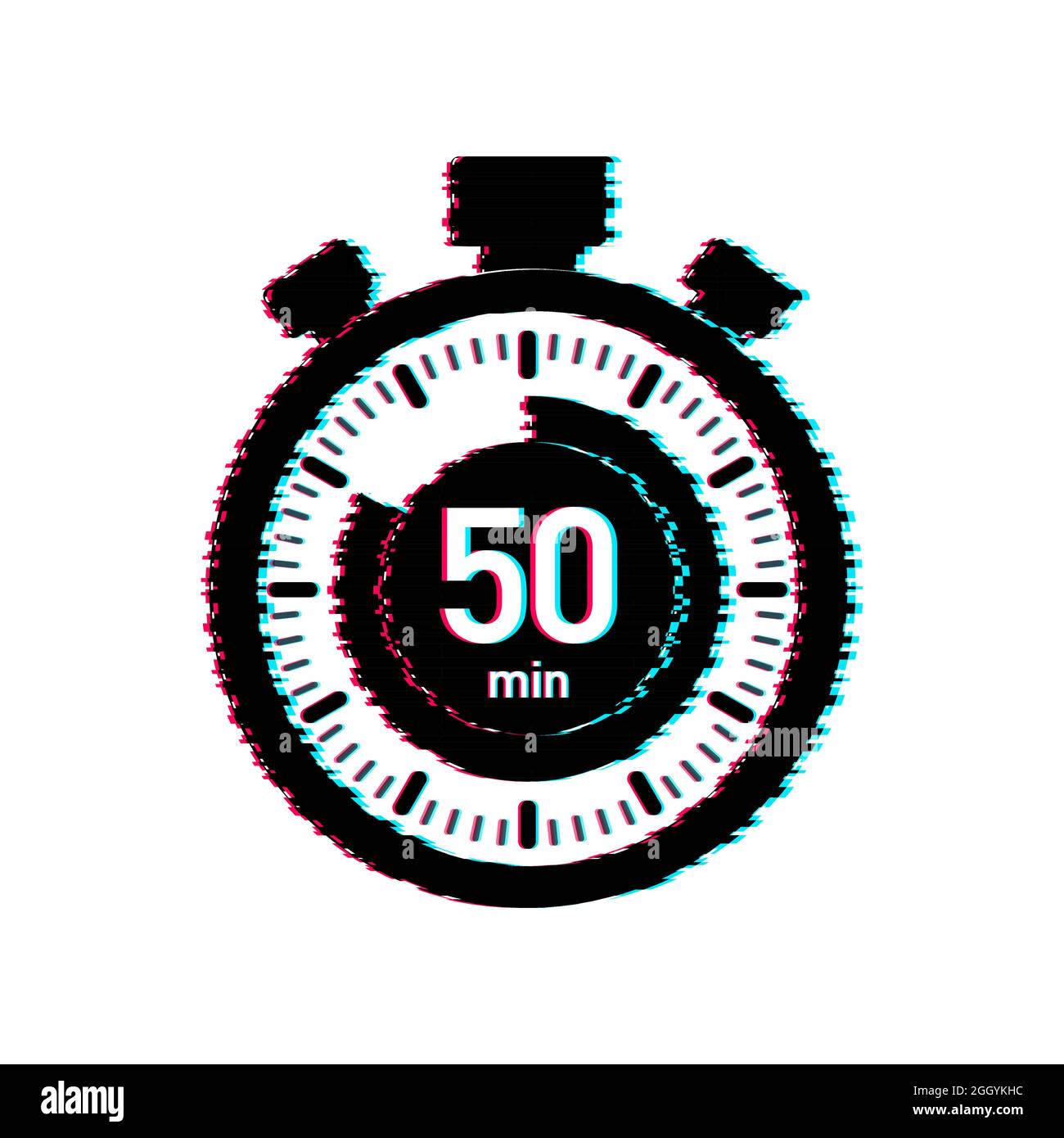 The 50 minutes, stopwatch vector glitch icon. Stopwatch icon in flat ...