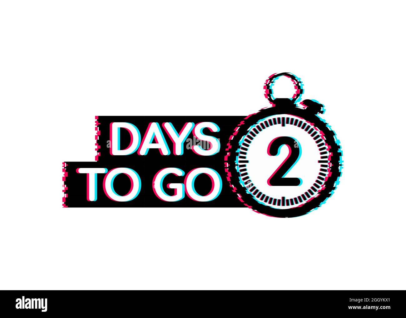 2 days to go. Glitch style icon. Vector typographic design. Vector ...