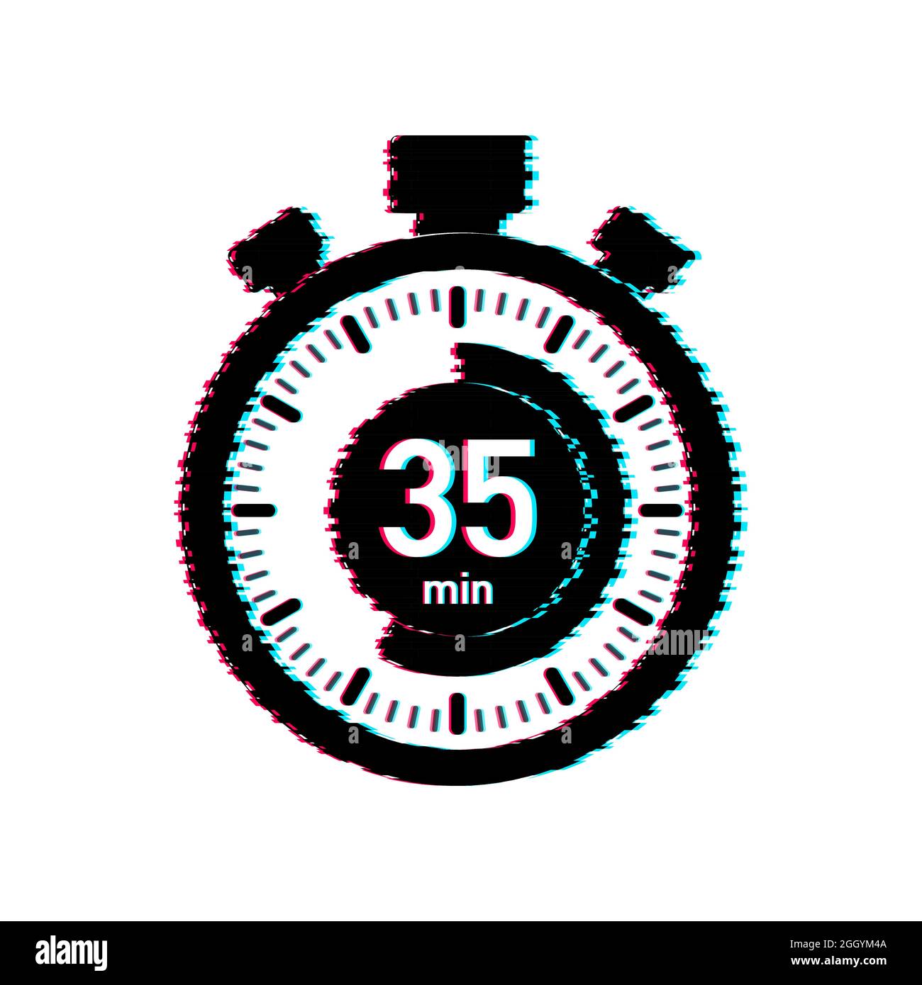 The 35 minutes, stopwatch vector glitch icon. Stopwatch icon in flat ...