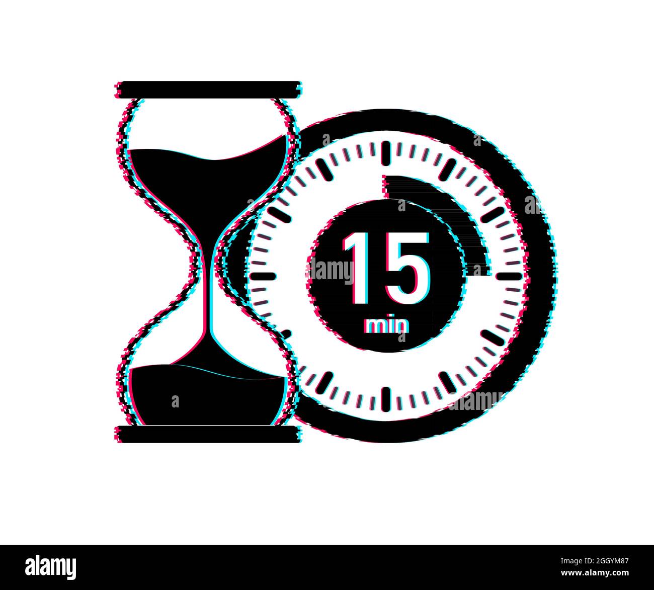 The 15 minutes, stopwatch vector glitch icon. Stopwatch icon in flat ...