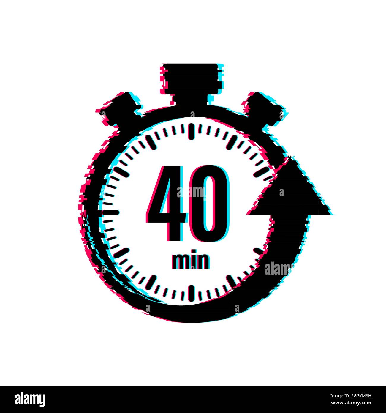 The 40 minutes, stopwatch vector glitch icon. Stopwatch icon in flat ...