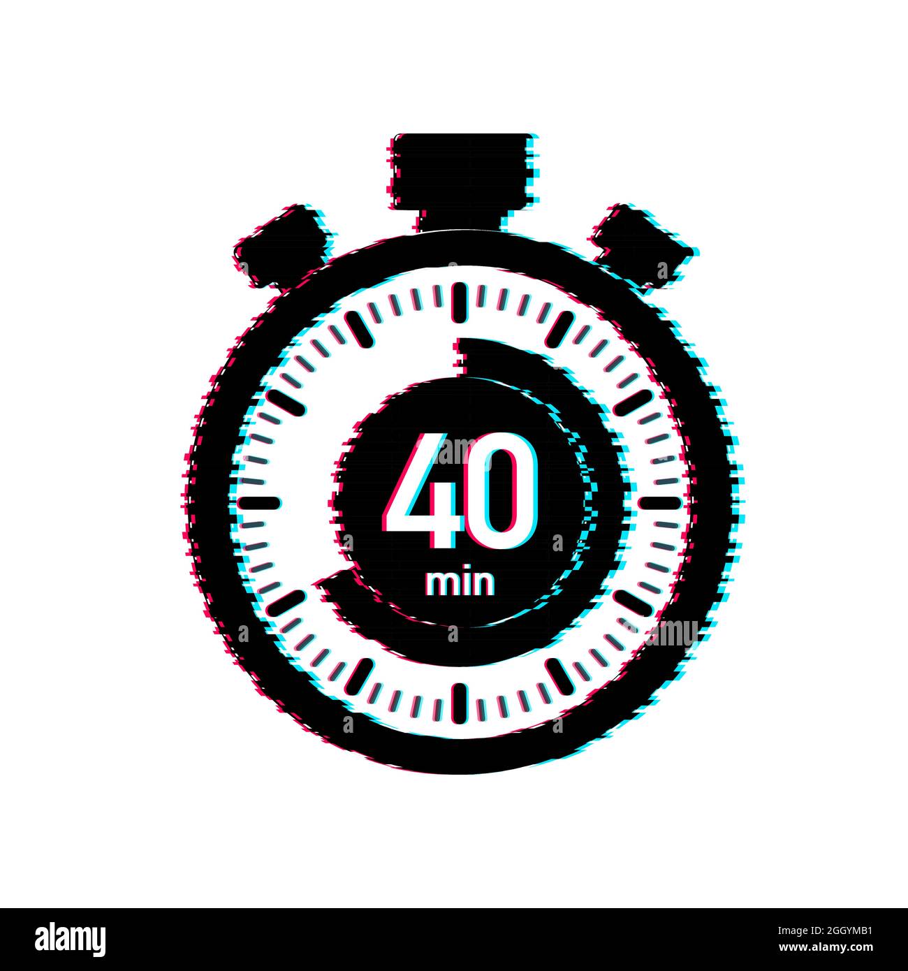 The 40 minutes, stopwatch vector glitch icon. Stopwatch icon in flat ...