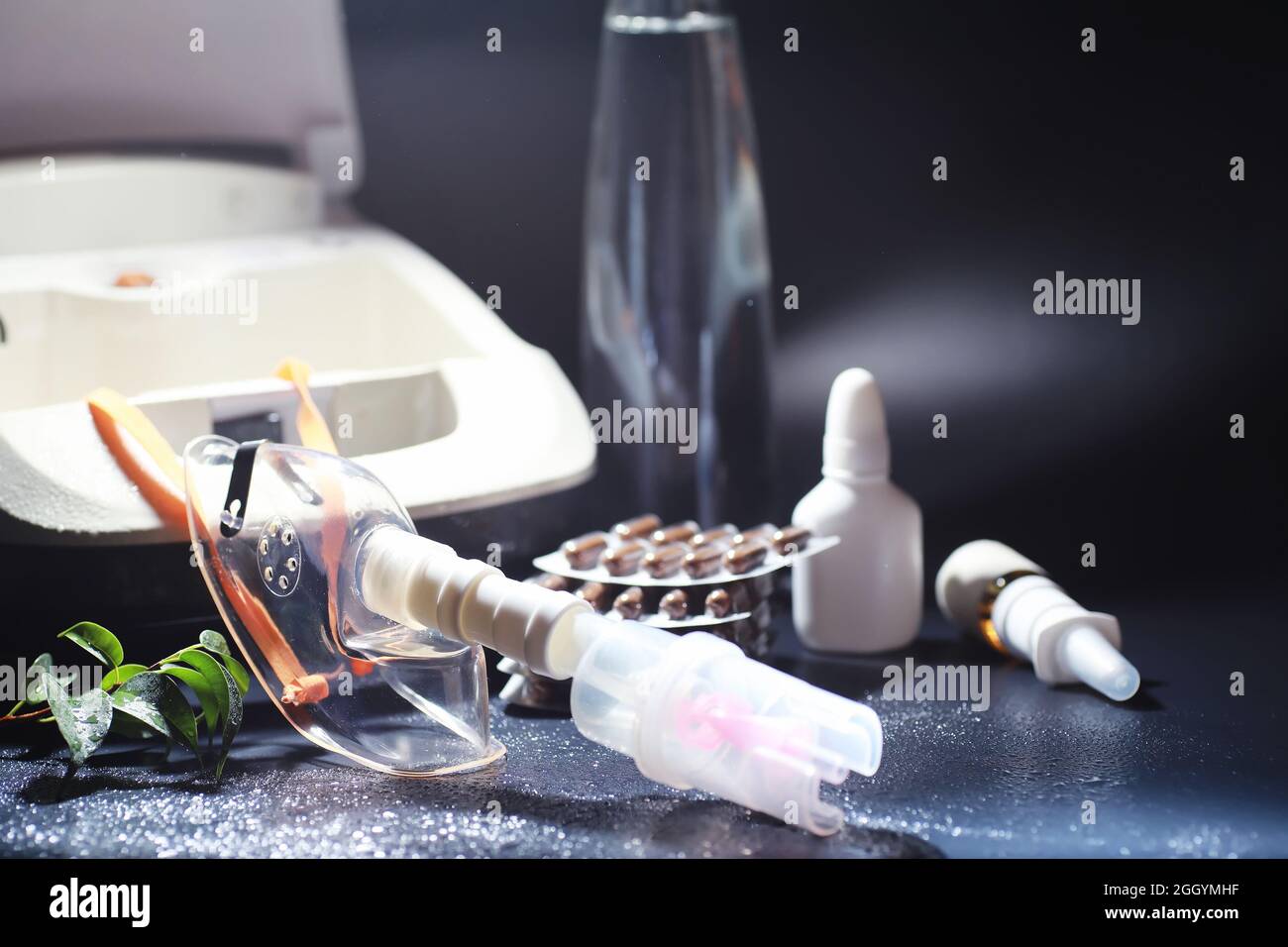 Inhalation with nebulizer at home. Asthma inhaler inhalation nebulizer ...