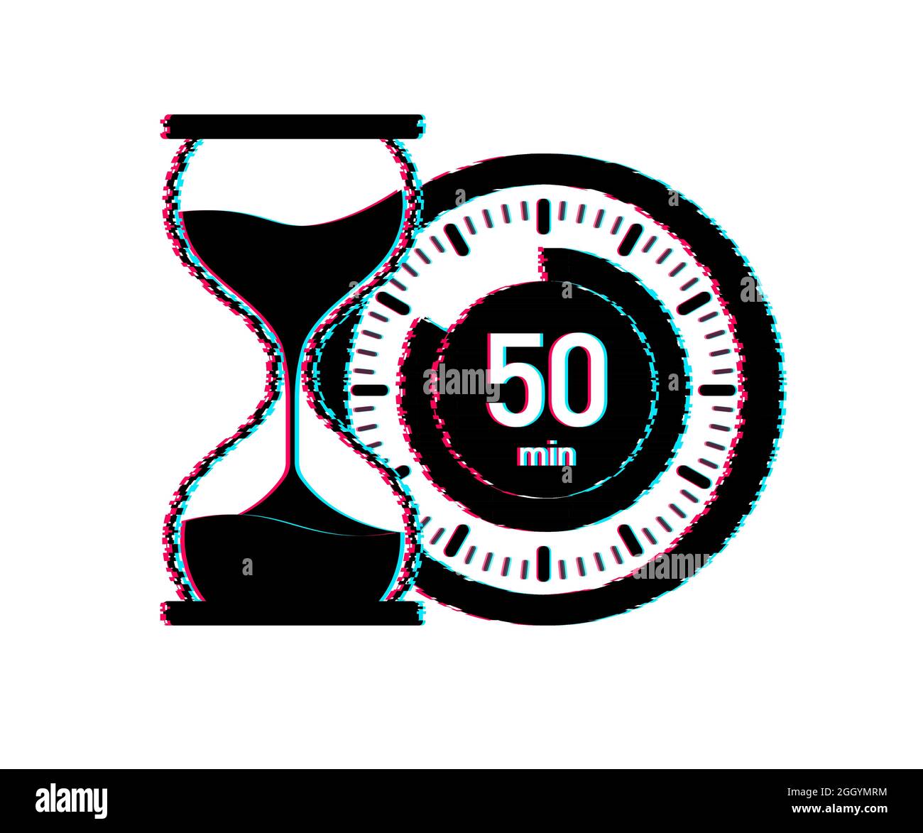 The 50 minutes, stopwatch vector glitch icon. Stopwatch icon in flat ...