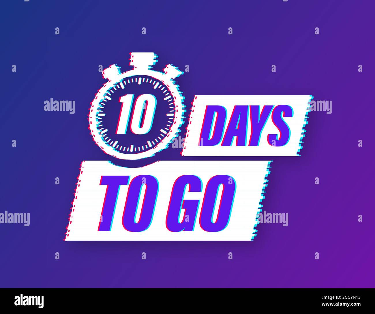 10 days to go. Glitch style icon. Vector typographic design. Vector ...