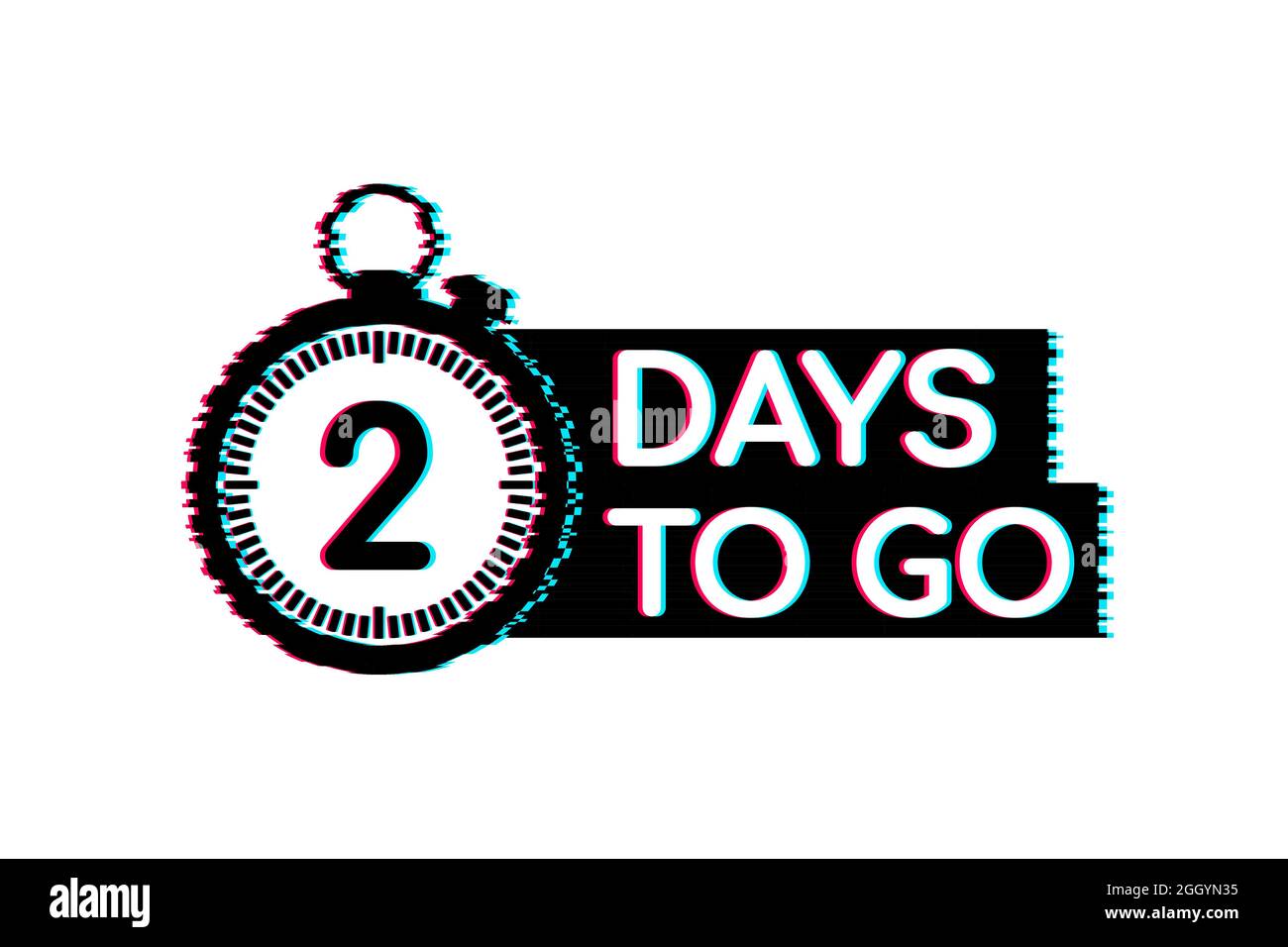 2 days to go. Glitch style icon. Vector typographic design. Vector ...