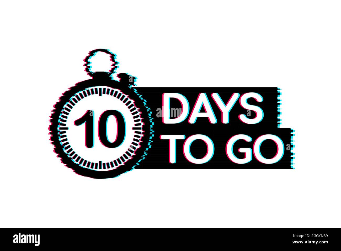 10 days to go. Glitch style icon. Vector typographic design. Vector ...