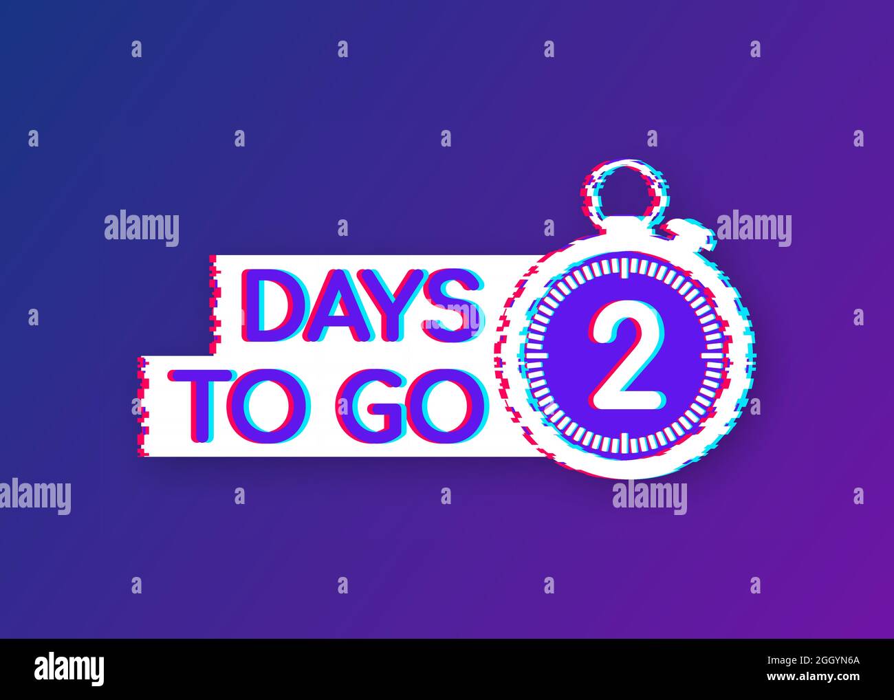 2 days to go. Glitch style icon. Vector typographic design. Vector ...