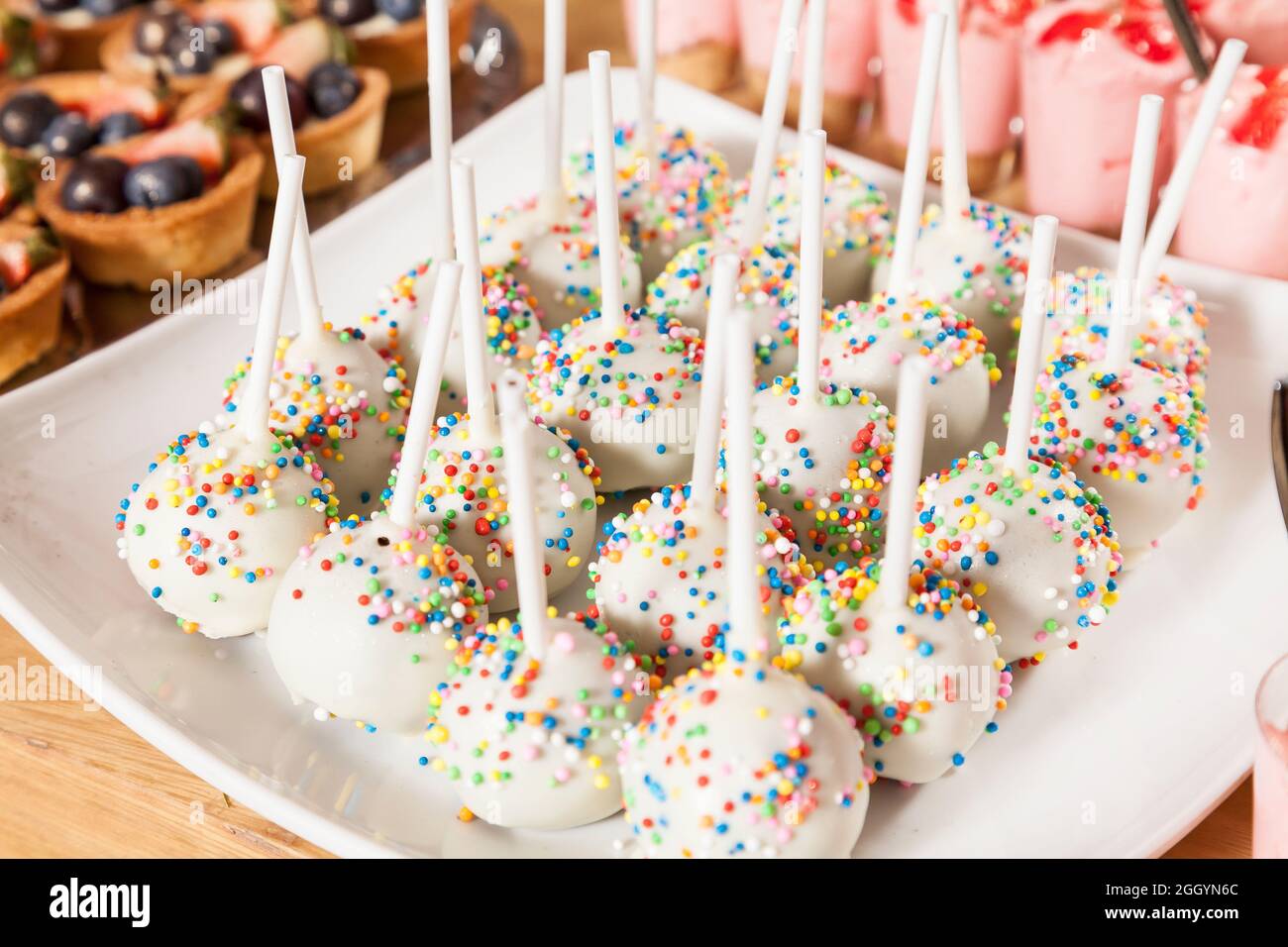 Individual presentation of sweets and desserts for party guests Stock ...