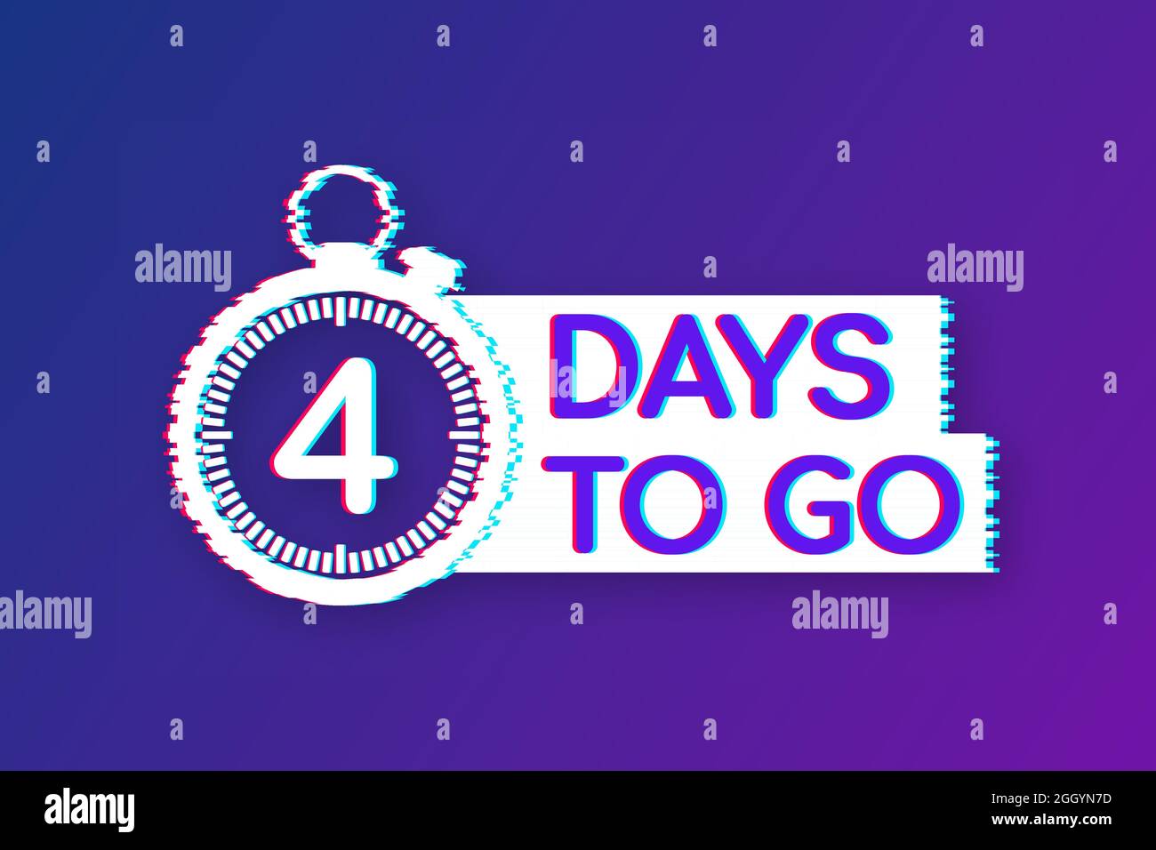 4 days to go. Glitch style icon. Vector typographic design. Vector ...