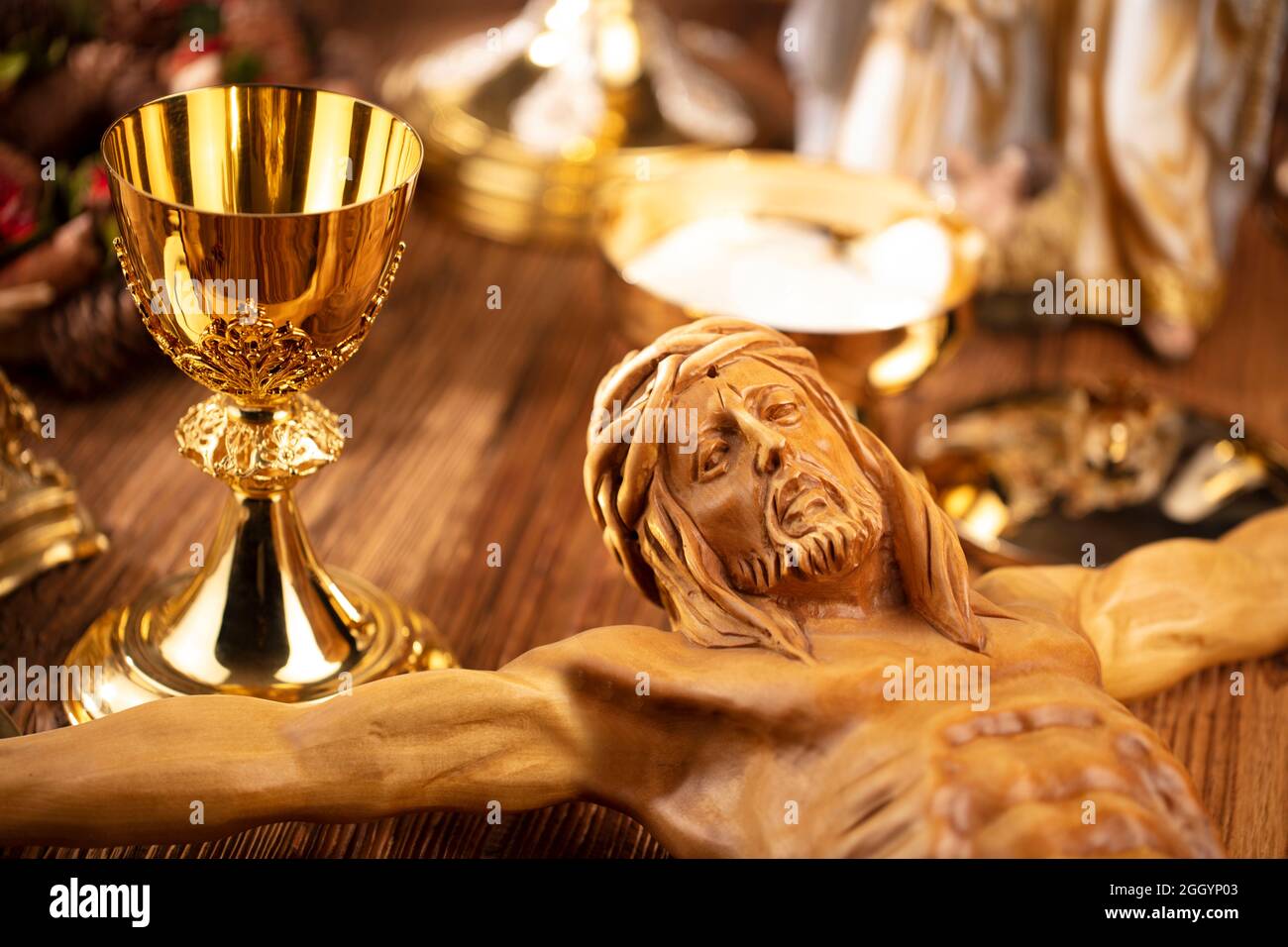 Catholic symbols composition. Religion concept. Jesus figure,The Cross ...