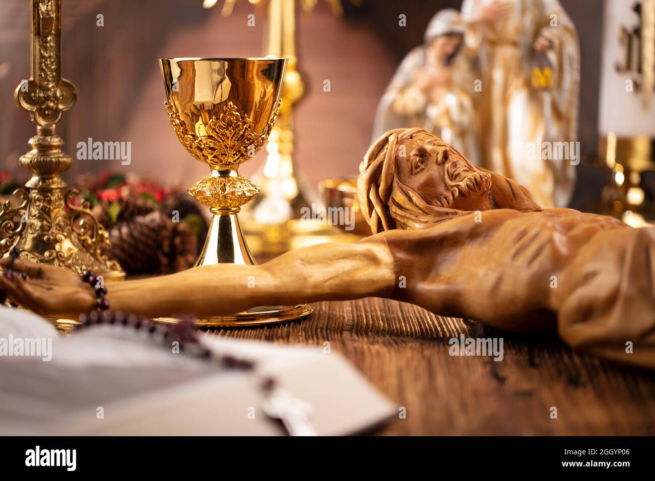 Catholic symbols composition. Religion concept. Jesus figure,The Cross ...