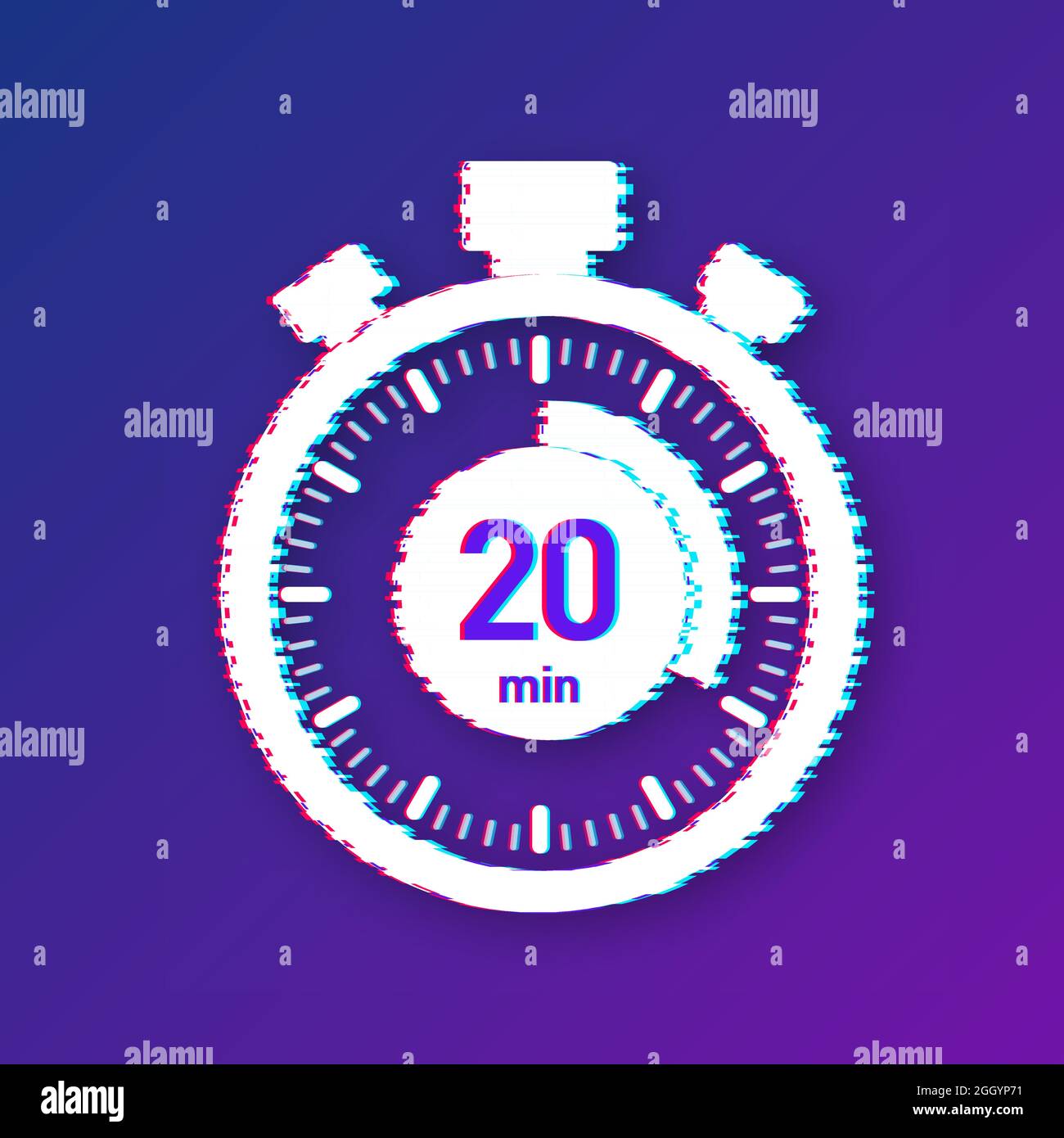 The 20 minutes, stopwatch vector glitch icon. Stopwatch icon in flat ...