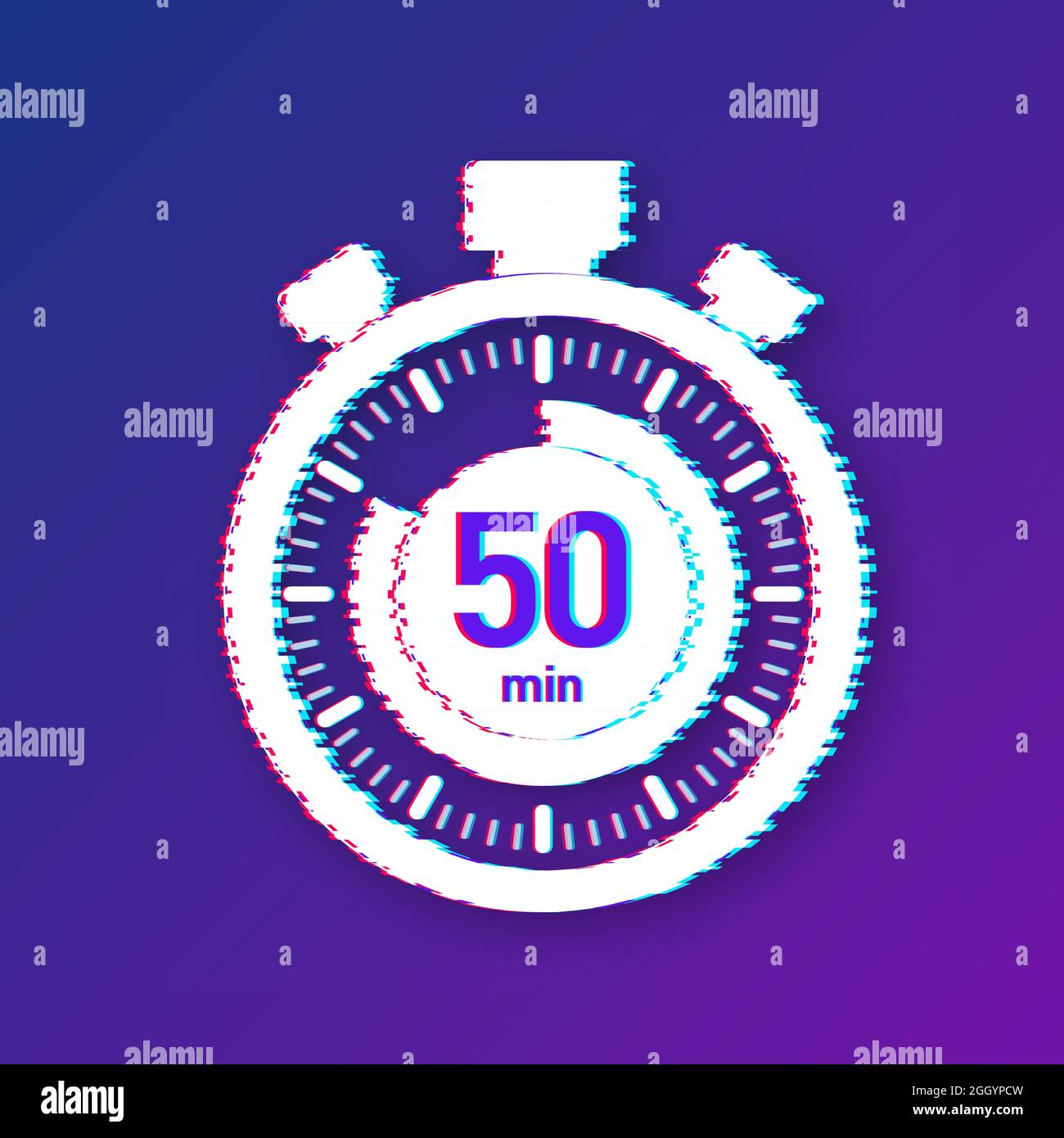 The 50 minutes, stopwatch vector glitch icon. Stopwatch icon in flat ...
