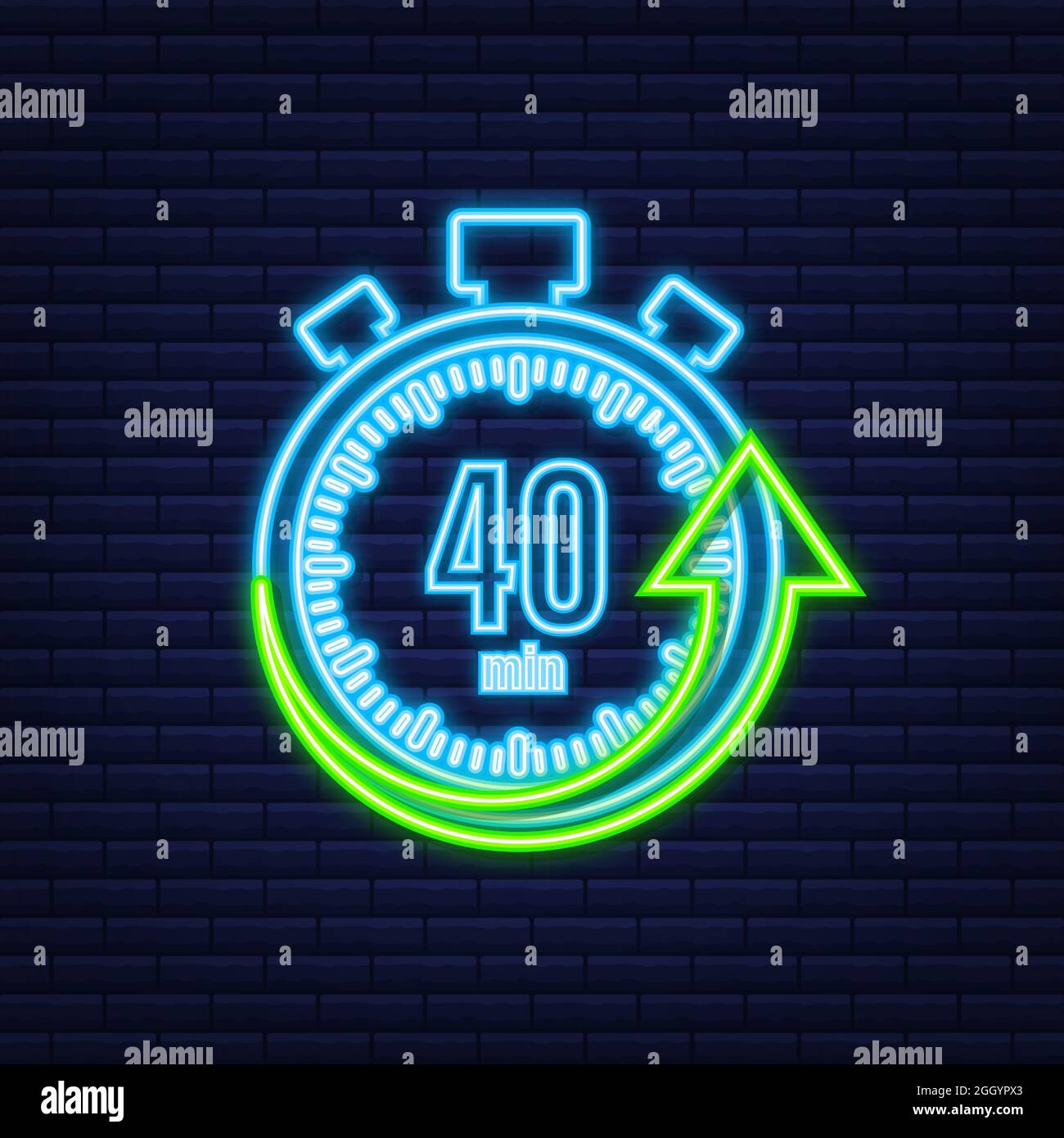 The 40 minutes, stopwatch vector neon icon. Stopwatch icon in flat ...
