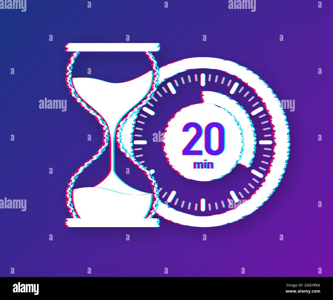 The 20 minutes, stopwatch vector glitch icon. Stopwatch icon in flat ...