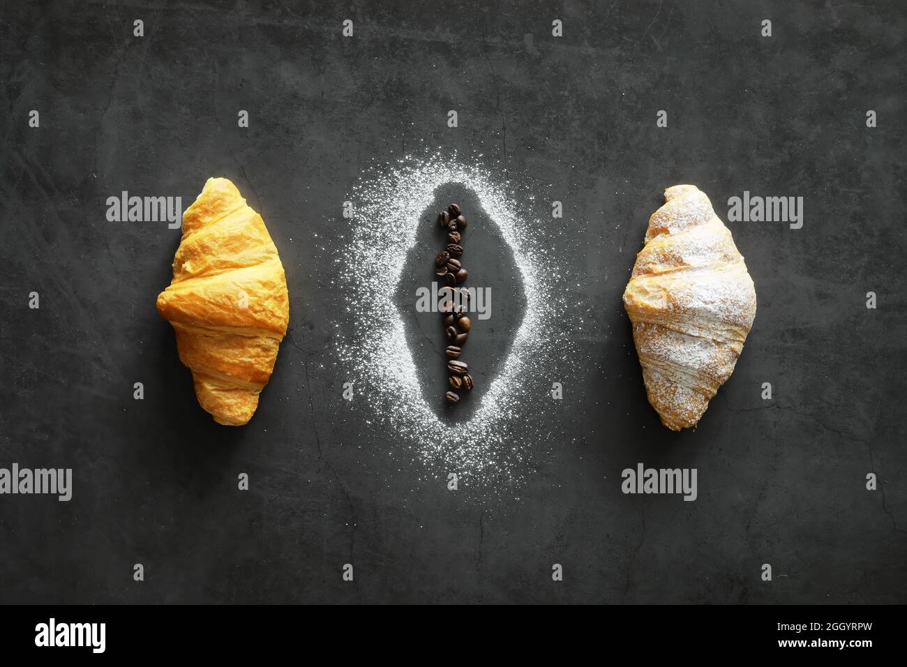 Fresh pastries on the table. French flavored croissant for breakfast ...